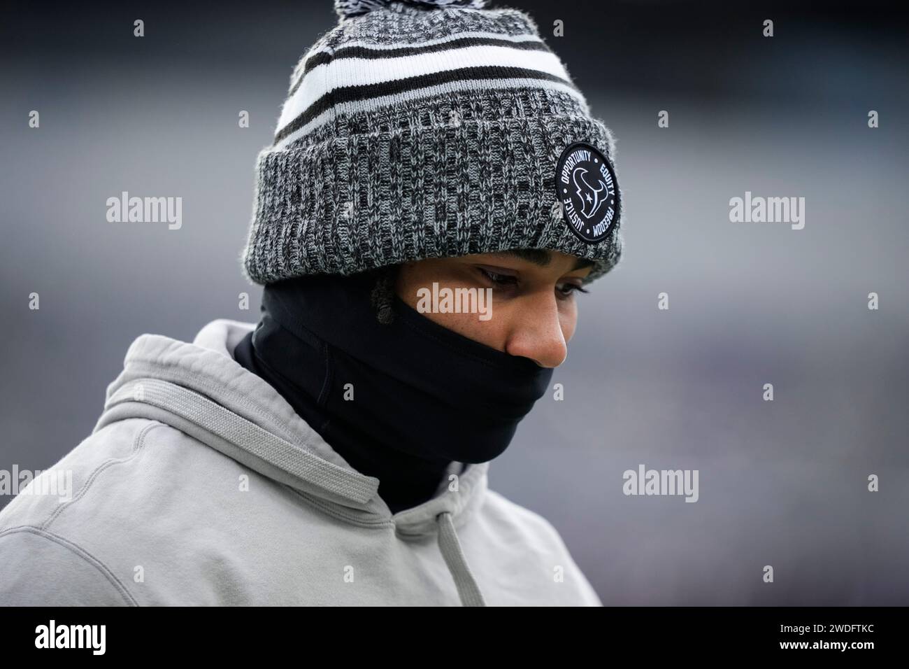 Houston Texans quarterback C.J. Stroud walks on the field before an NFL ...