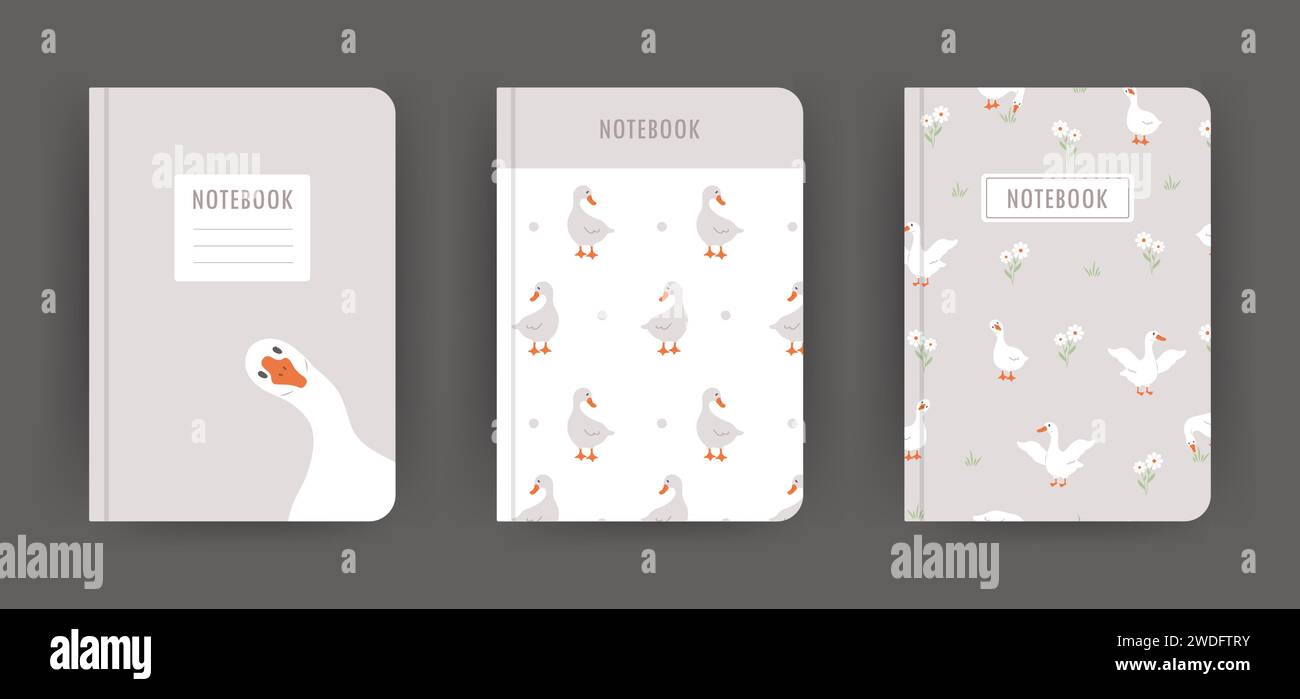 Cover page notebook collection. Templates with cute farm gooses ...