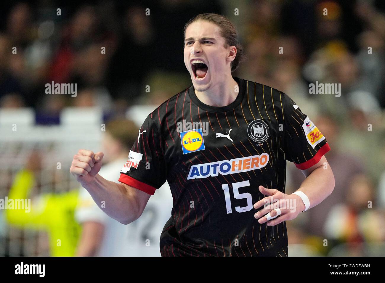 Germany's Juri Knorr celebrates after scoring during the Handball ...