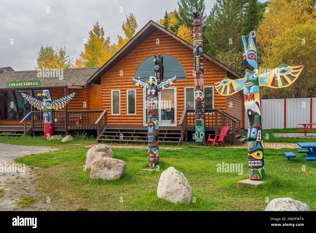 Totem poles at Sioux Narrows, Ontario, Canada Stock Photo - Alamy