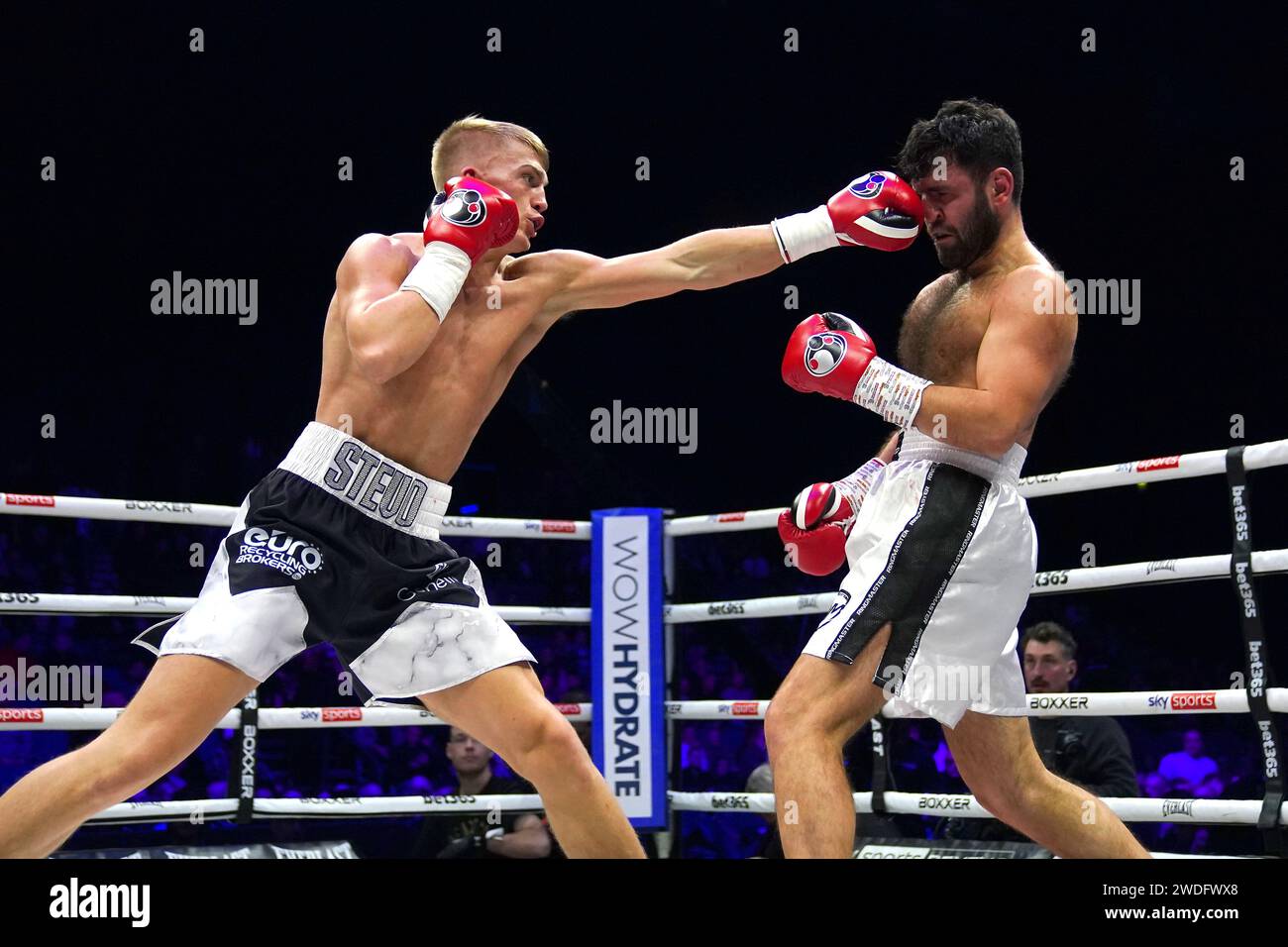 Boxer Ste Clarke (left) in action against Vasif Mamedov in the Super-Middleweight bout at the M ...