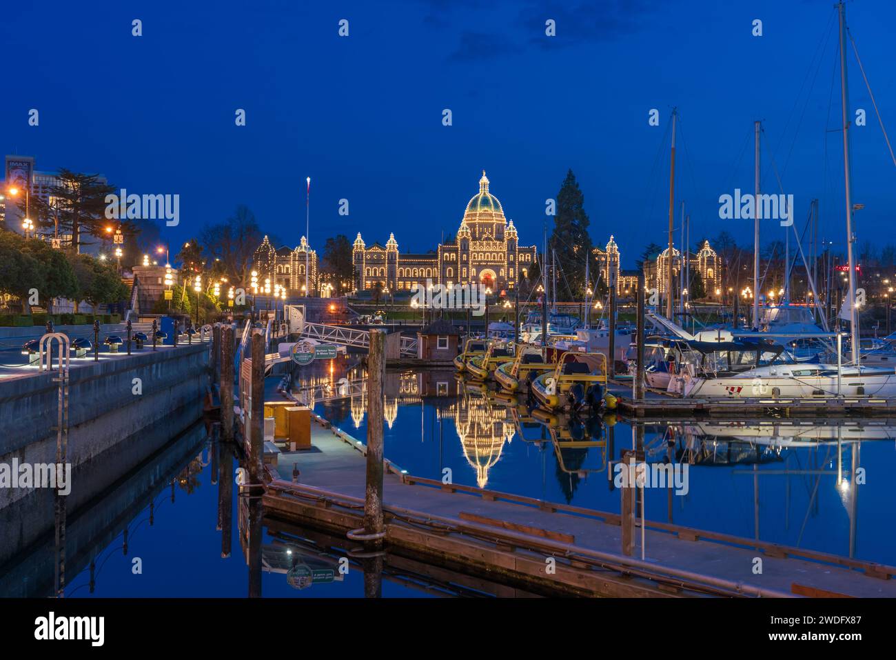 The inner harbor during blue hour in Victoria, Vancouver Island ...