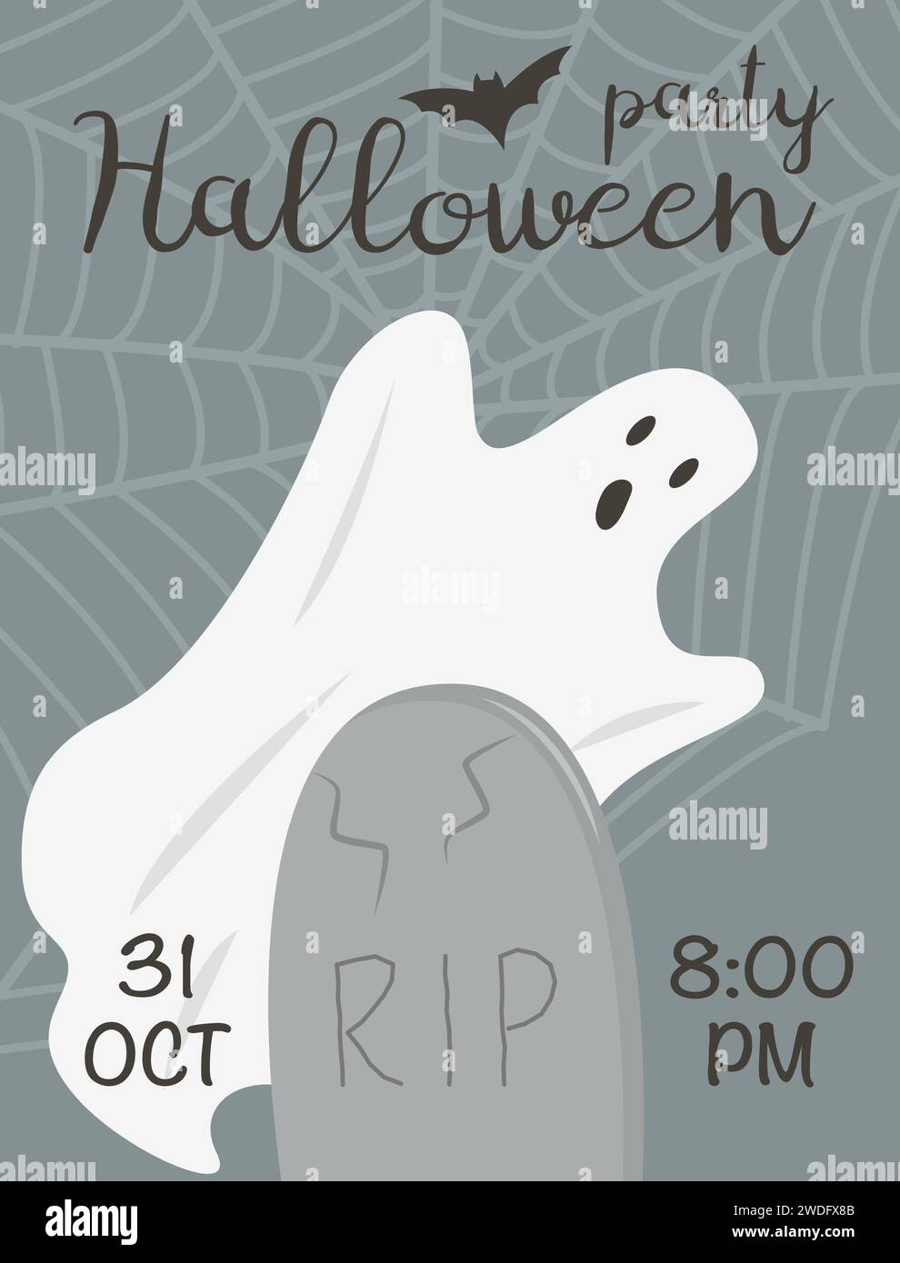 Flyer of Halloween event with spooky ghost and tombstone on graveyard ...