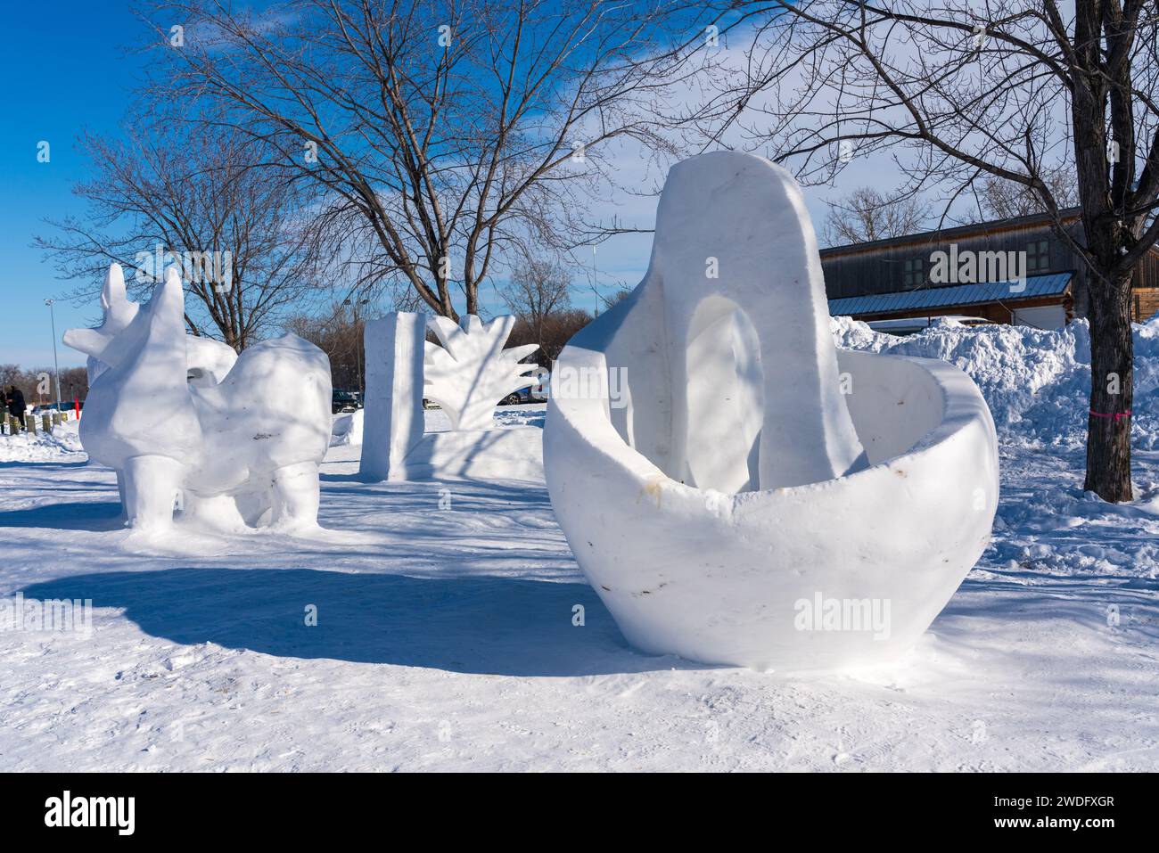 Snow sculptures at the Festival du Voyageur in Winnipeg, Manitoba ...