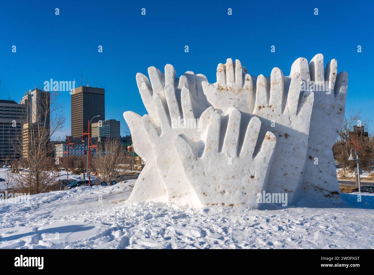 Snow sculptures at the Festival du Voyageur in Winnipeg, Manitoba ...