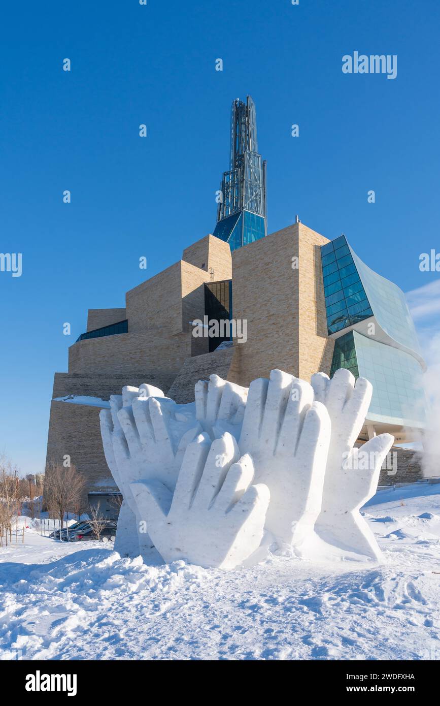 The Canadian Museum for Human Rights and snow sculptures at the ...