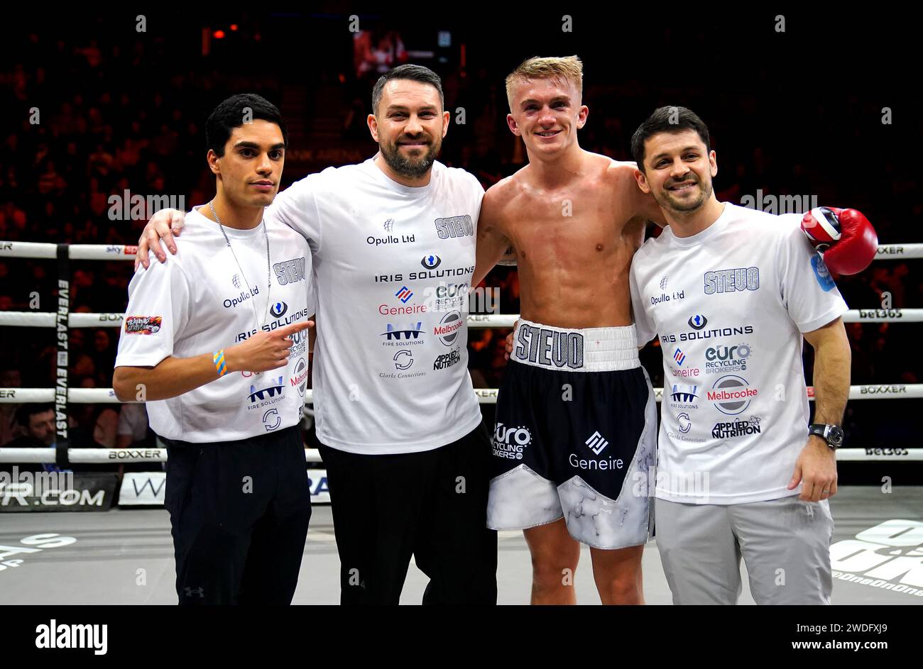 Boxer Ste Clarke (second right) celebrates with his team Paul Smith ...