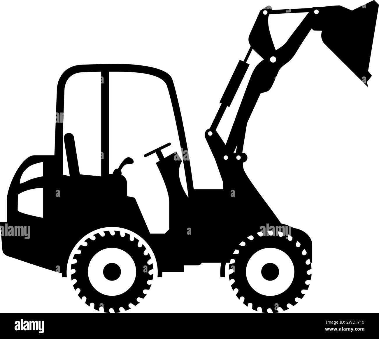 Silhouette of Compact Skid Steer Loader with Bucket and Wheels Icon in ...