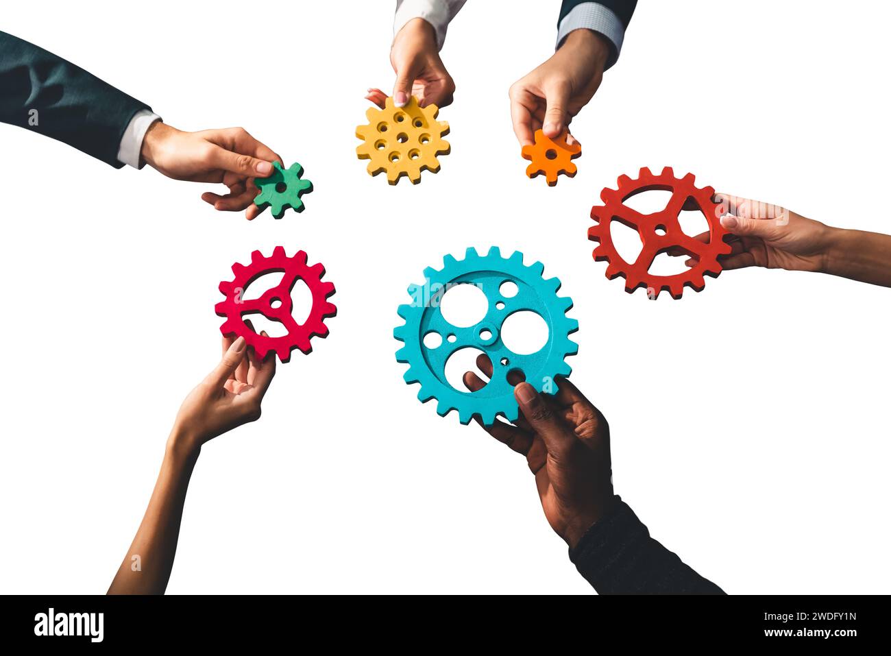 Business team work together and combine pieces of gears. Partnership ...