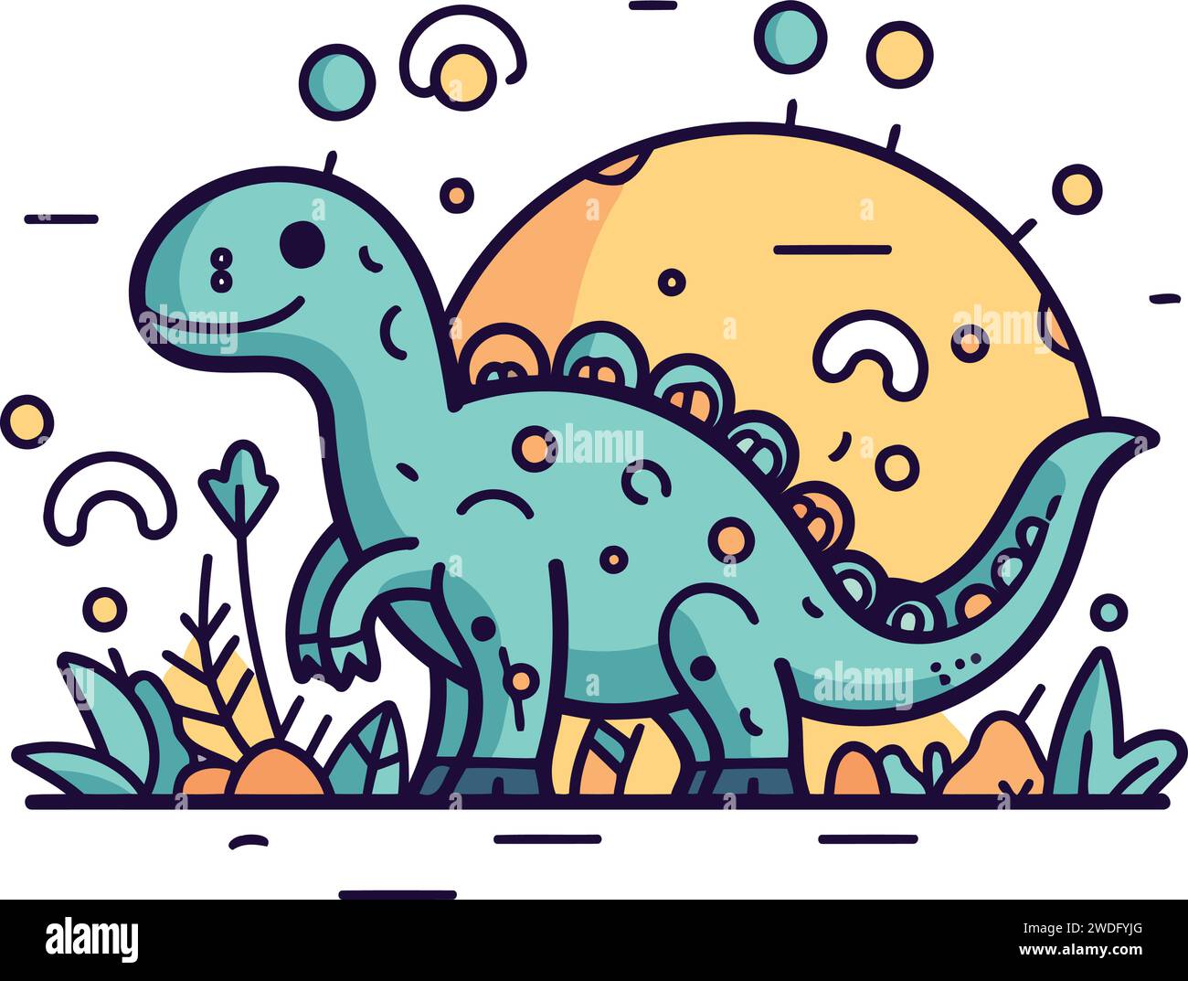 Dinosaur. Vector illustration in flat linear style. Cute dinosaur Stock ...