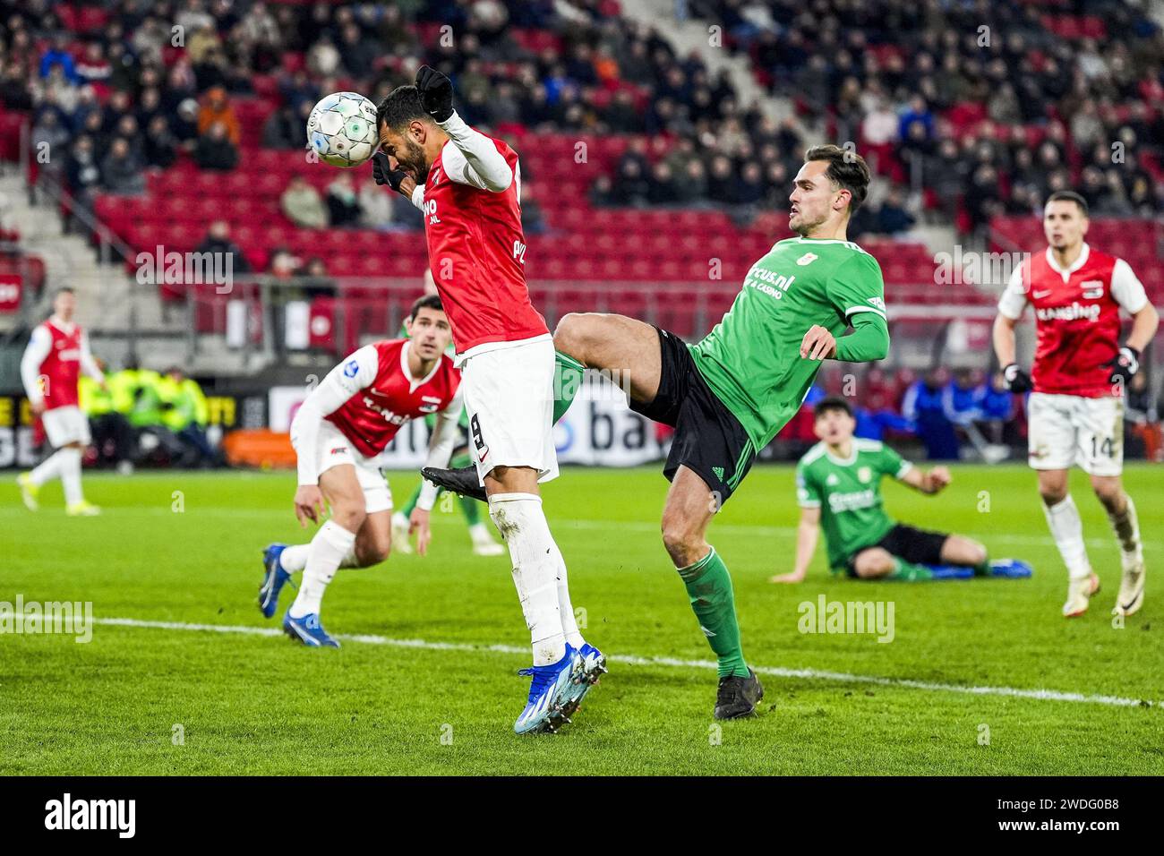 ALKMAAR - (l-r) Vangelis Pavlidis of AZ Alkmaar, Sam Kersten of PEC ...