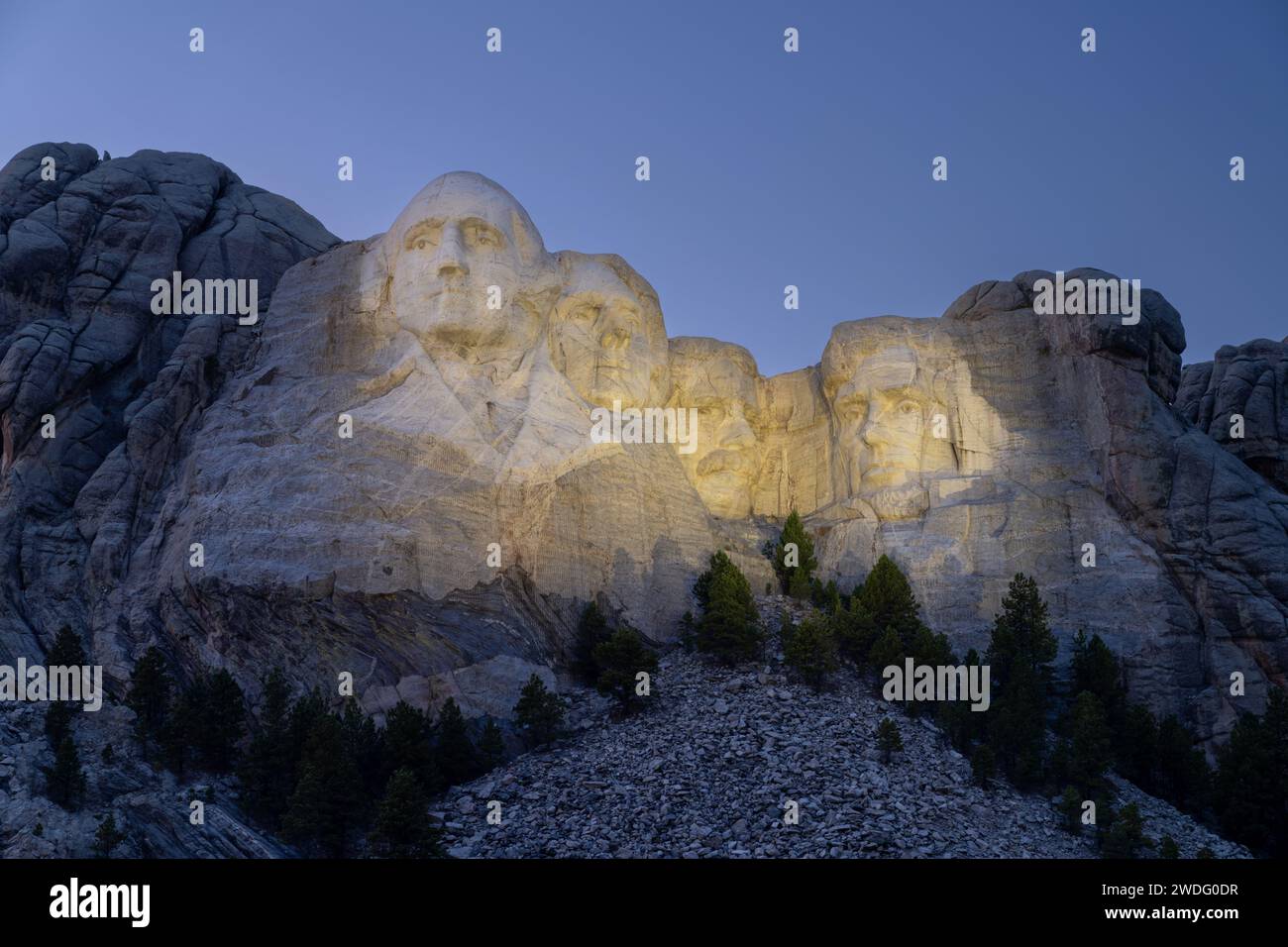 The Mount Rushmore National Memorial at sunset, Keystone, SD, USA Stock ...