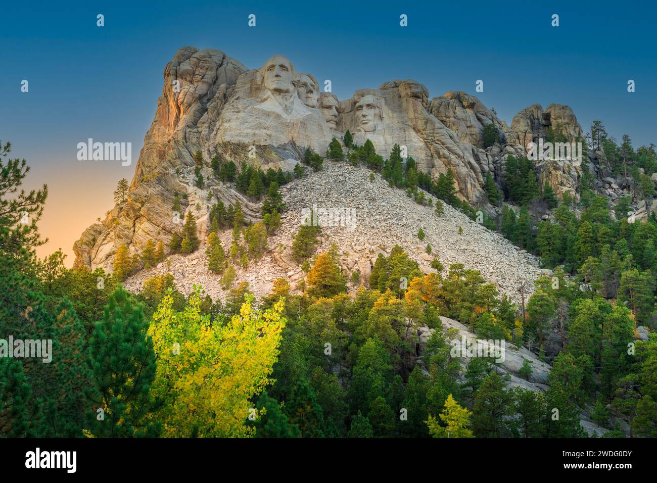The Mount Rushmore National Memorial at sunset, Keystone, SD, USA Stock ...