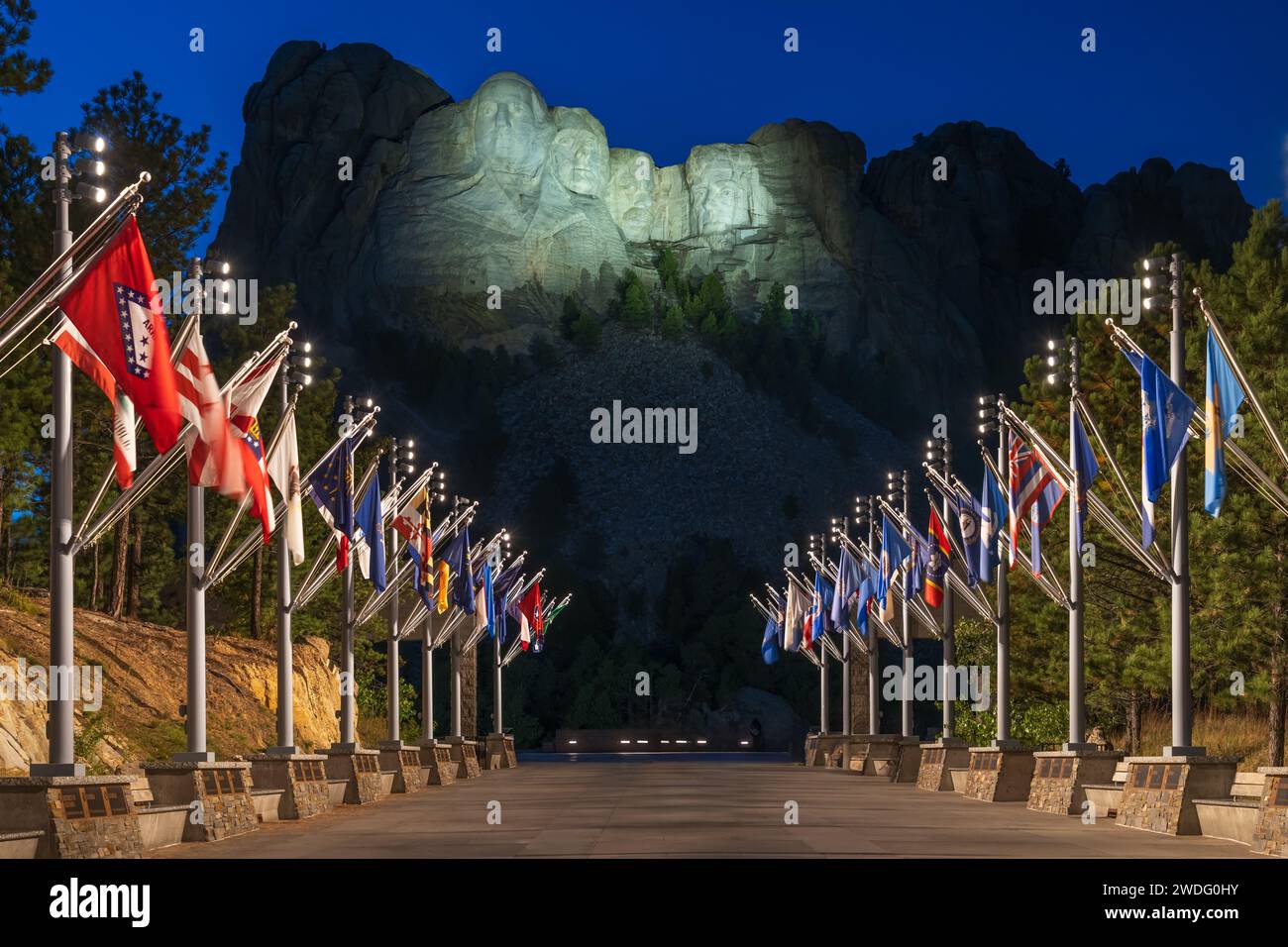 The Mount Rushmore National Memorial at sunset, Keystone, SD, USA Stock ...