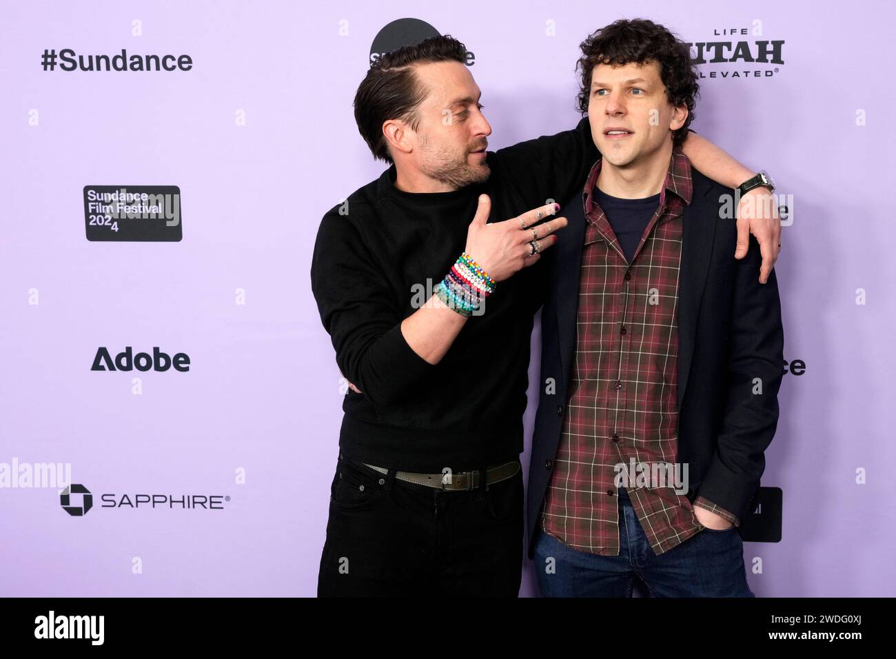 Kieran Culkin, left, and Jesse Eisenberg attend the premiere of "A Real ...