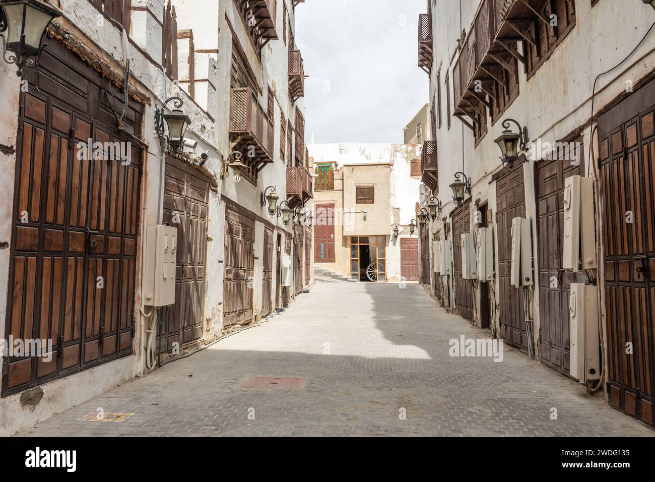Al-Balad old town street with traditional muslim houses, Jeddah, Saudi ...
