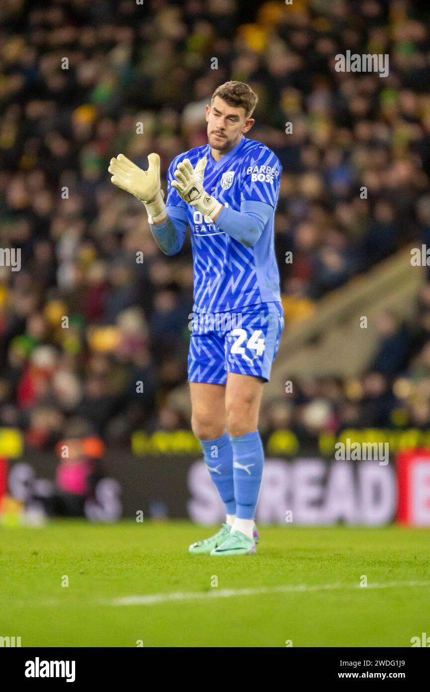 Norwich on Saturday 20th January 2024. West Bromwich Albion Goalkeeper ...