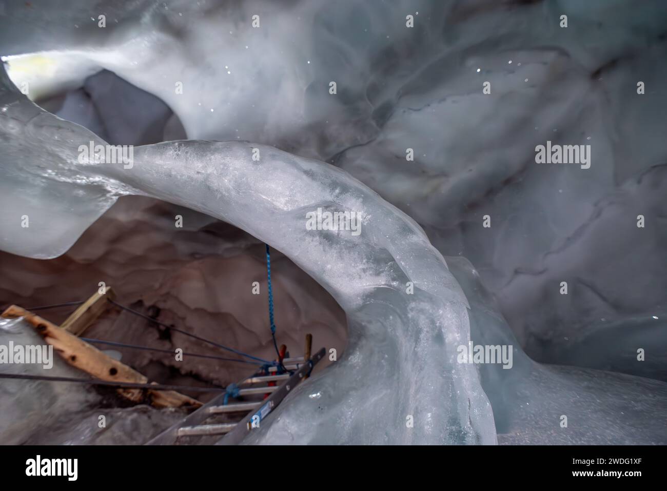 Great ice formation in a natural small glacial cave Stock Photo - Alamy