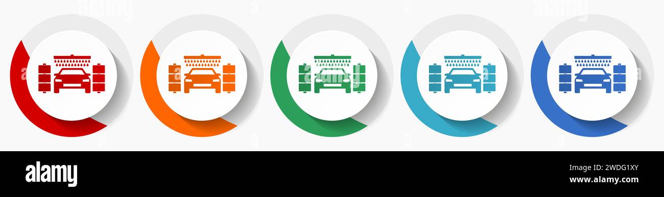 Car wash, auto cleaning service vector icon set, flat icons for logo ...