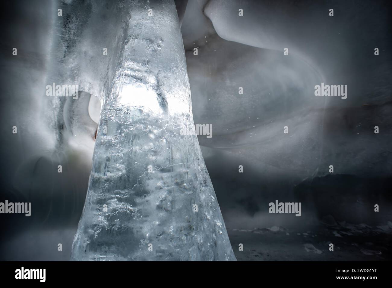 Great ice formation in a natural small glacial cave Stock Photo - Alamy