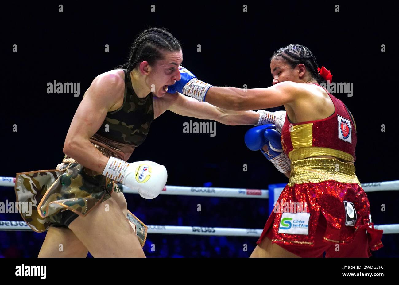 Boxer Karriss Artingstall (left) in action against Lila Furtado in the ...