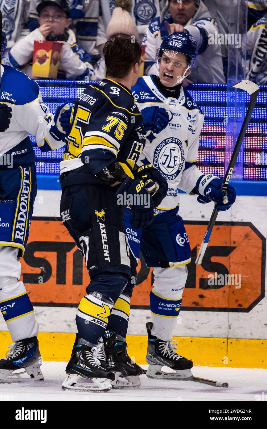 Leksand, Sverige. 20th Jan, 2024. 240120 Leksands Martin Karlsson och HV71s Radan Lenc under ...
