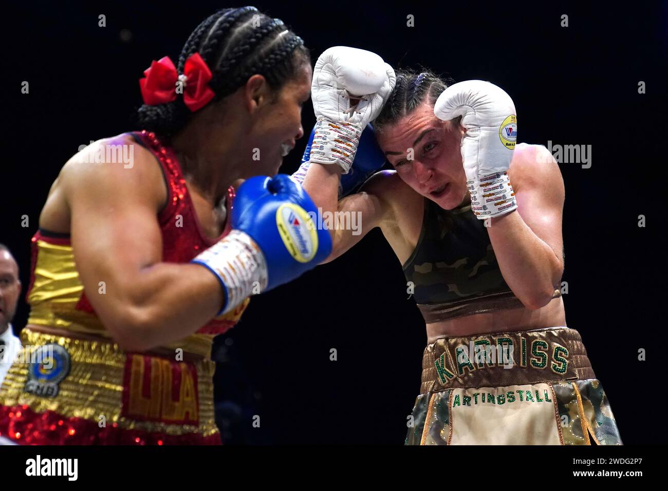 Boxer Lila Furtado (left) in action against Karriss Artingstall in the ...