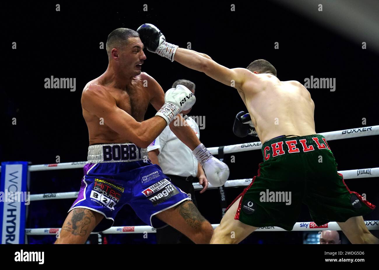 Zak Chelli (right) strikes Jack Cullen in the Brit and Comm Super ...