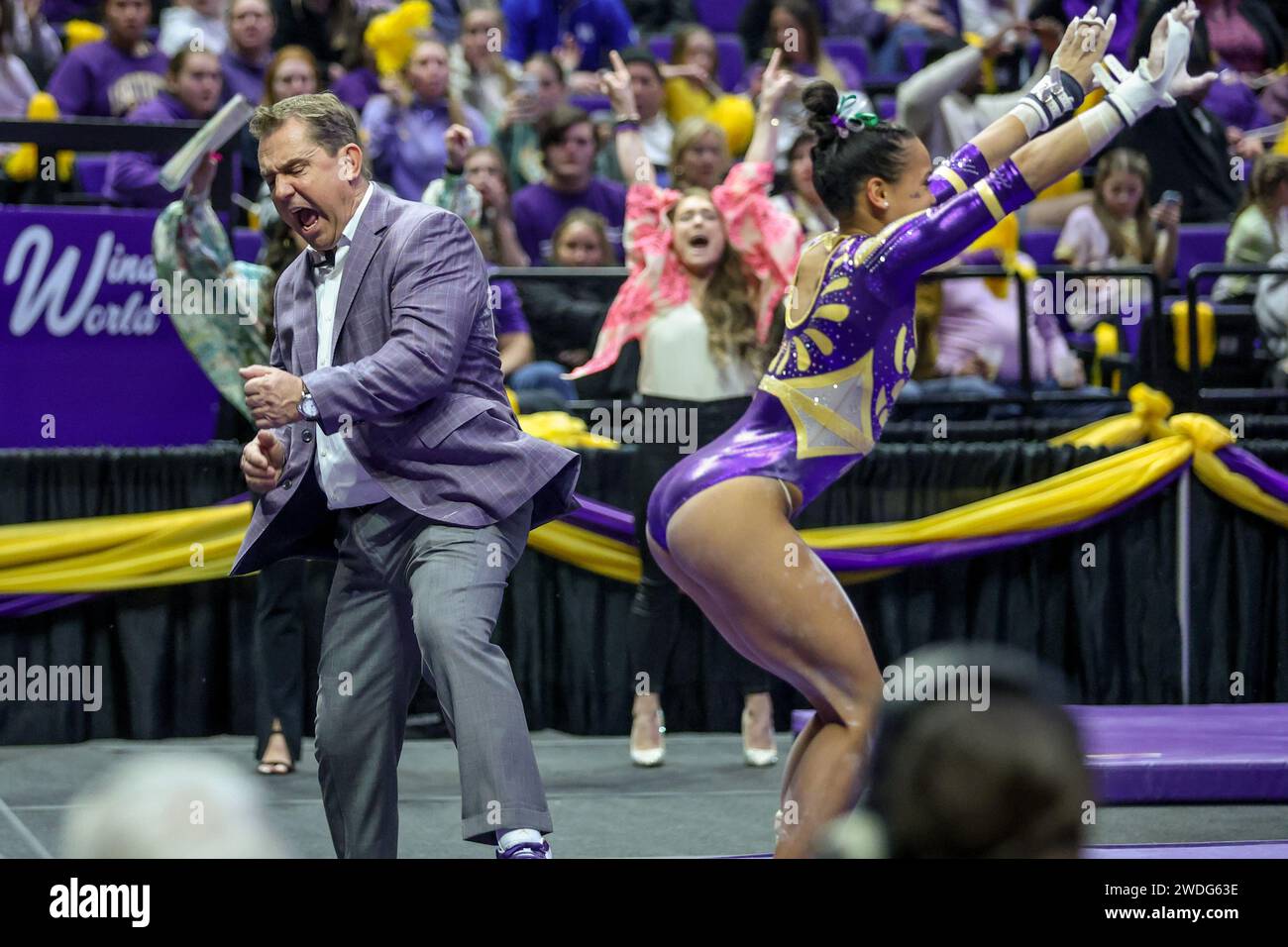 Baton Rouge, LA, USA. 19th Jan, 2024. LSU's Haleigh Bryant lands her ...