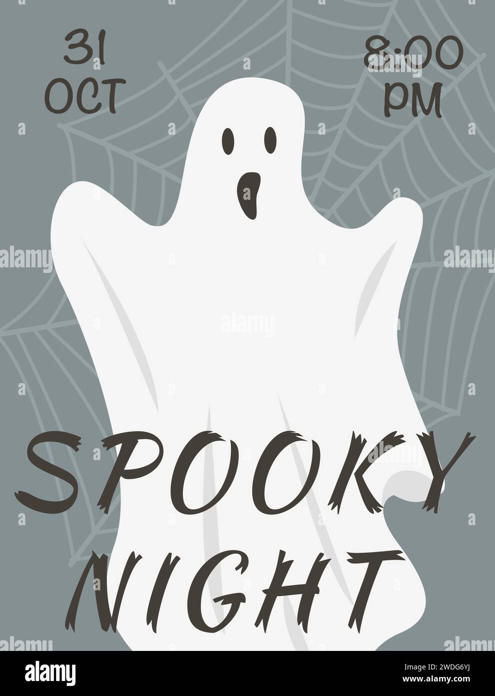 Vector flyer of Halloween event with spooky ghost and web on background ...