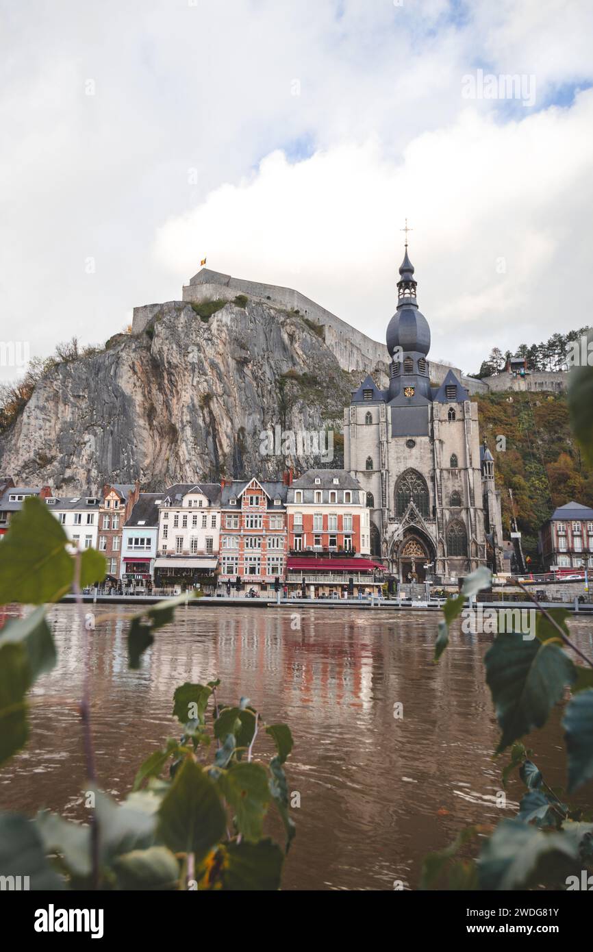 Tourist famous destination town of Dinant in Wallonia region in sunset ...