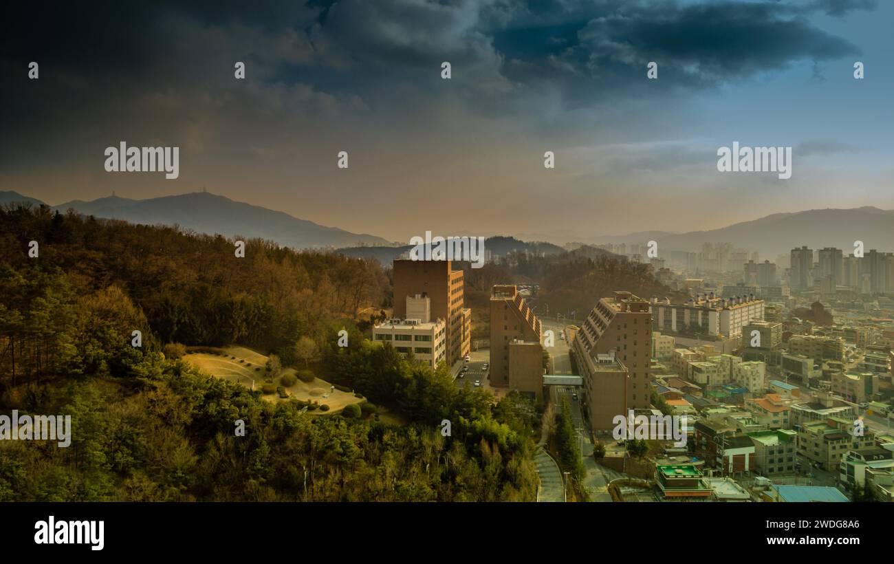 Aerial view of Woosong University east campus and surrounding buildings ...