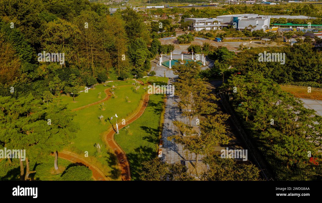 Aerial landscape of park at entrance to Golden Bat Exhibition in ...