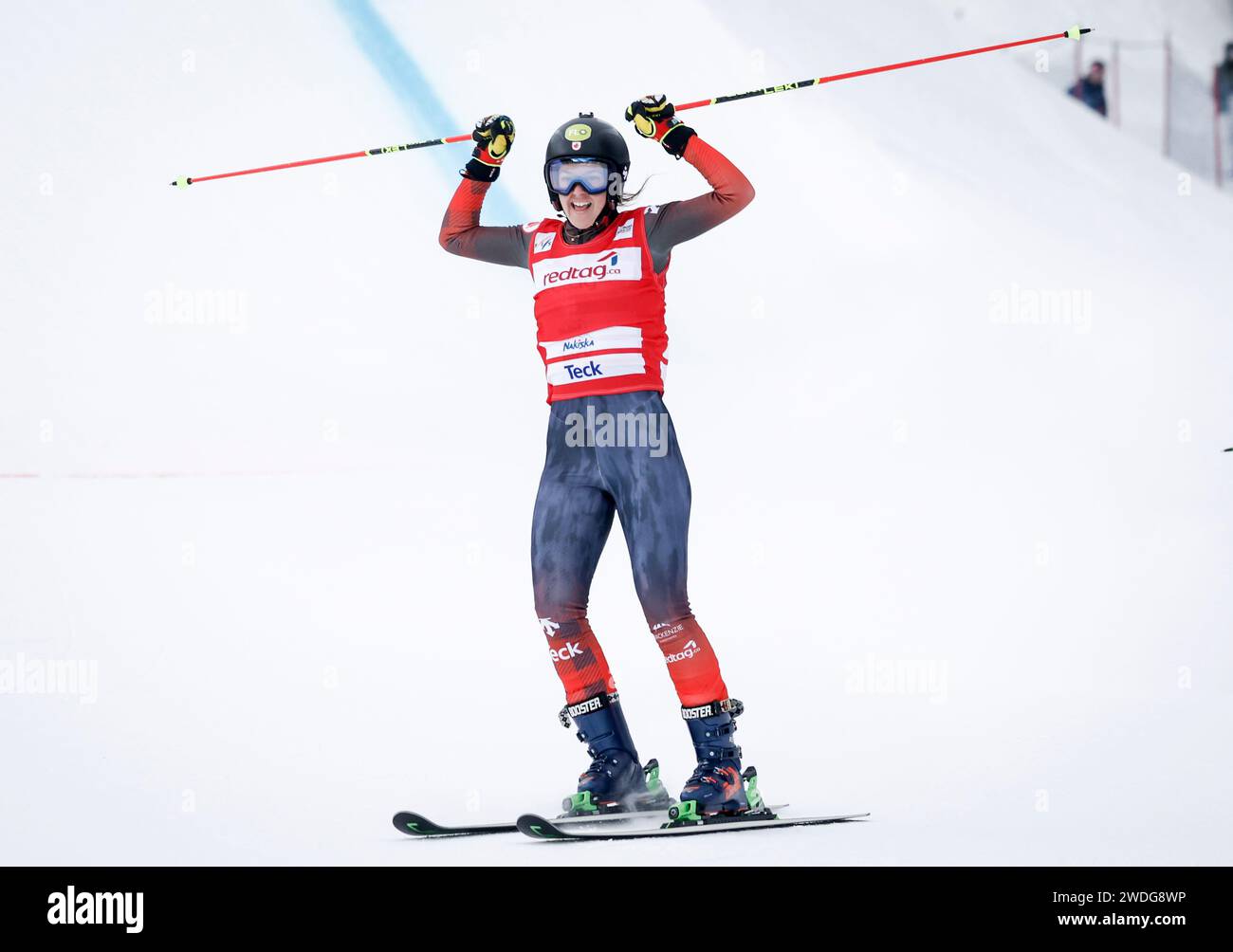 Kananaskis, Canada. 20th Jan, 2024. Canada's Hannah Schmidt celebrates ...