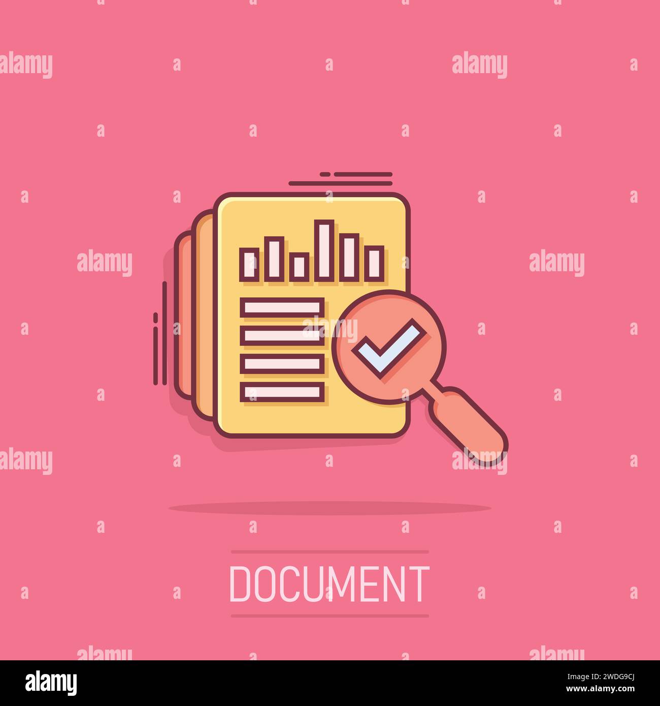 Audit document icon in comic style. Result report vector cartoon illustration on isolated ...
