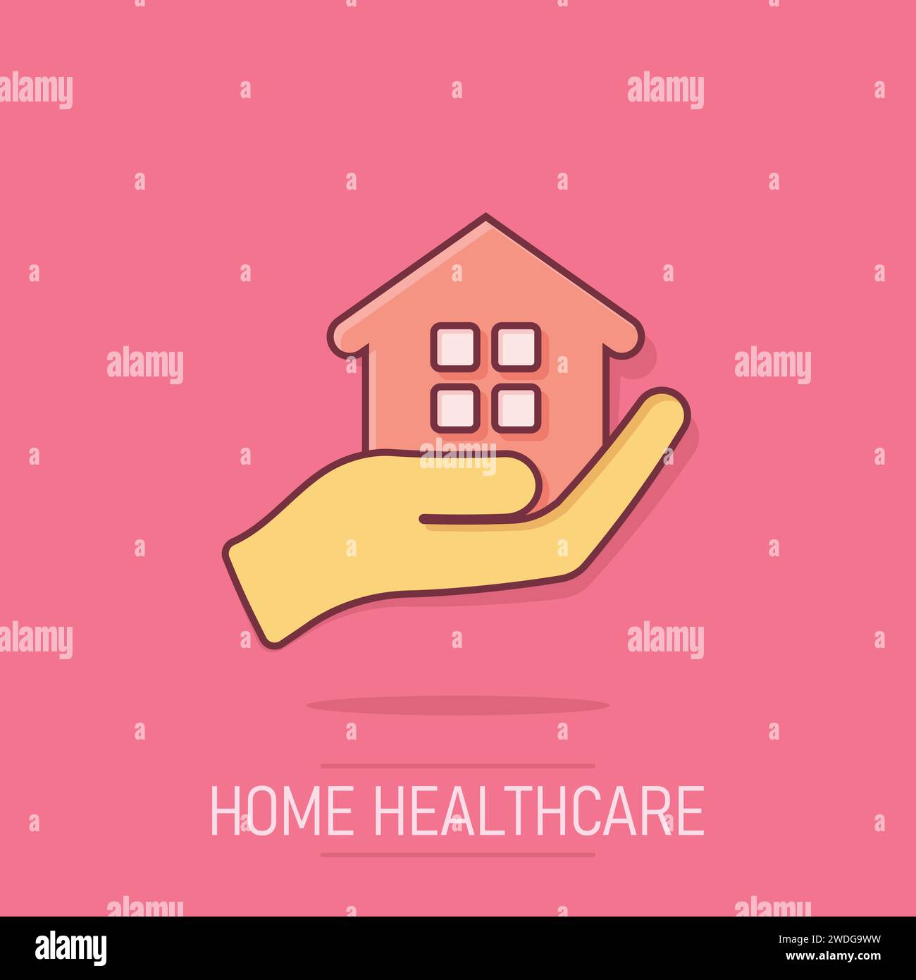 Home care icon in comic style. Hand hold house vector cartoon ...