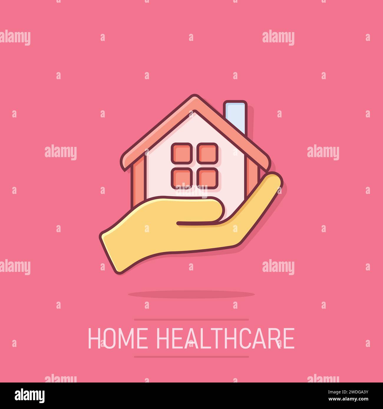 Home care icon in comic style. Hand hold house vector cartoon ...