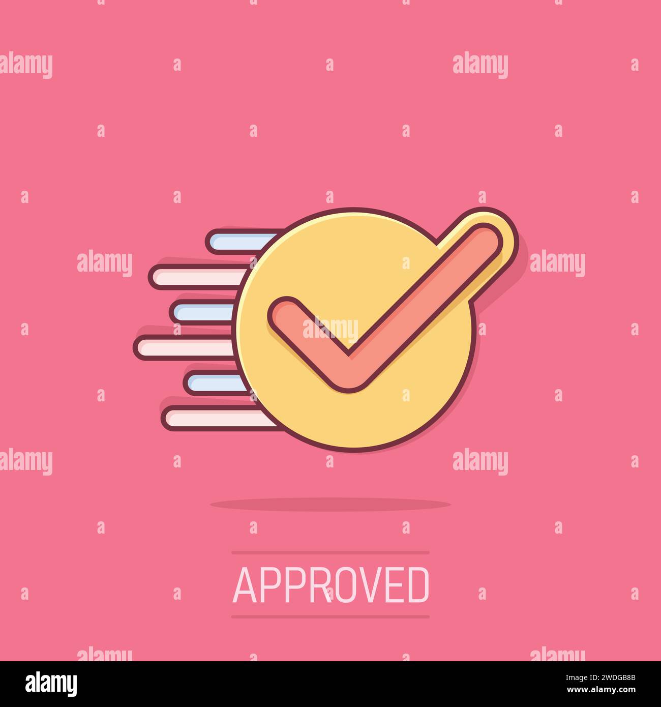 Check mark sign icon in comic style. Confirm button cartoon vector ...