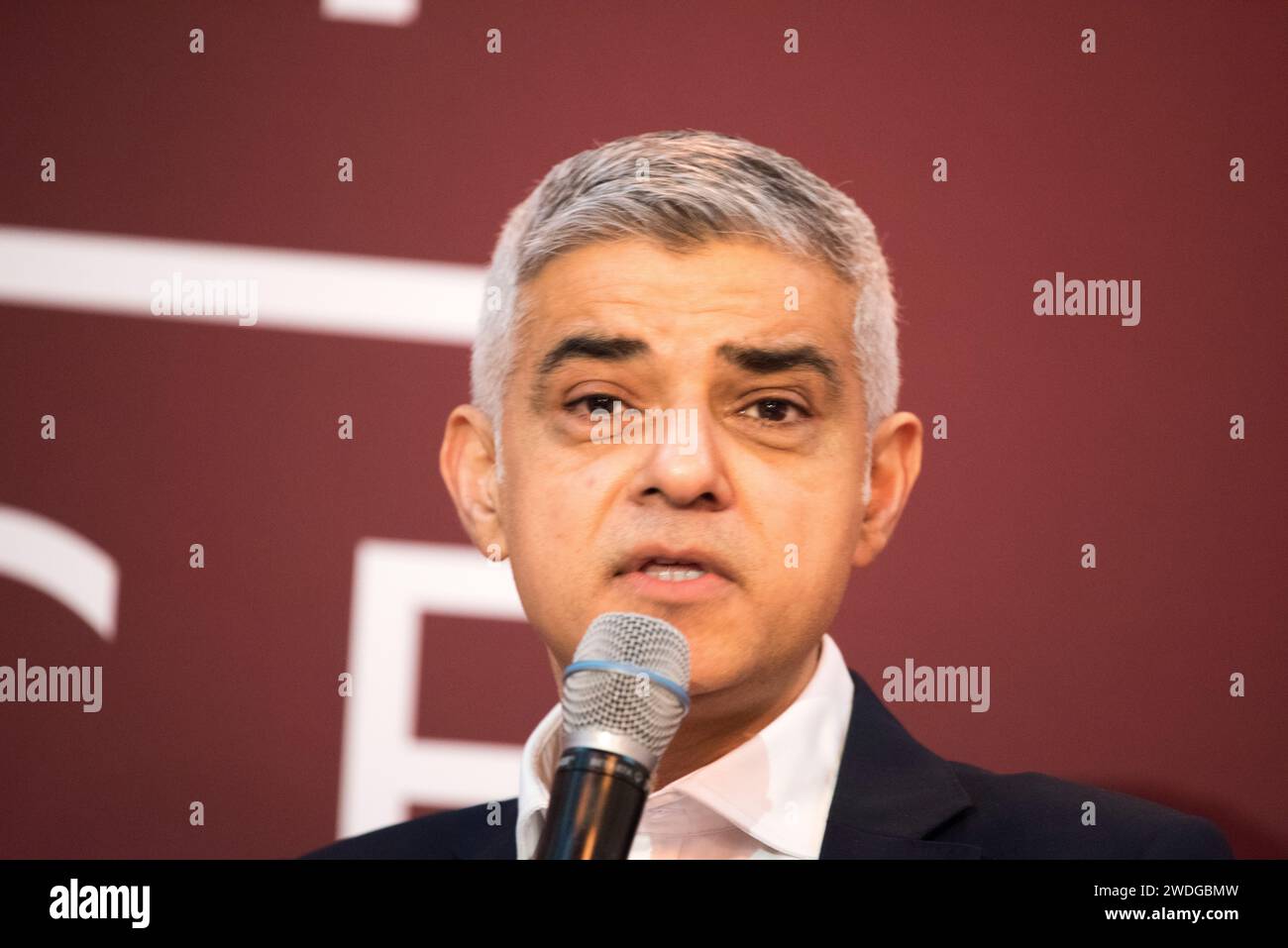 London, UK. 20th Jan, 2024. Sadiq Khan, Mayor of London addresses ...