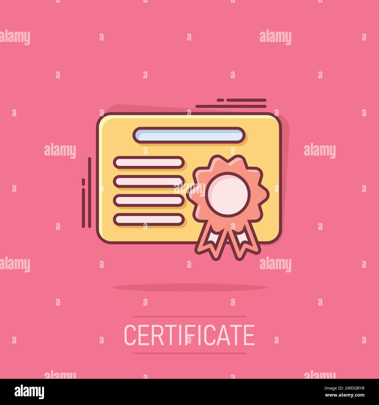 Certificate icon in comic style. License badge vector cartoon ...