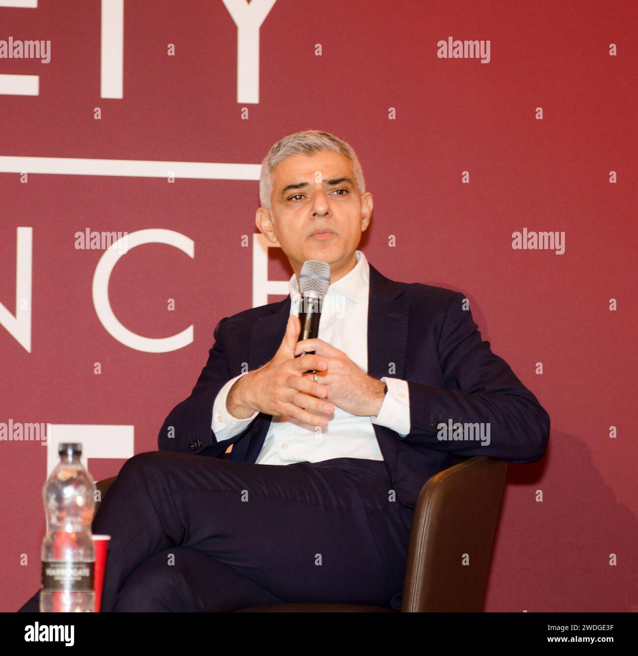 London, UK. 20th Jan, 2024. Sadiq Khan, Mayor of London addresses ...