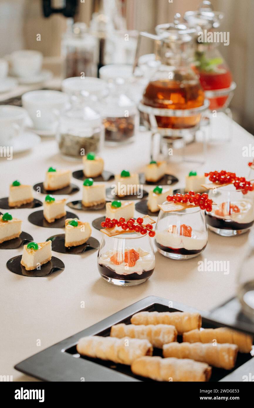 Dessert buffet with delicious sweet bakery and coffee-snack with ...