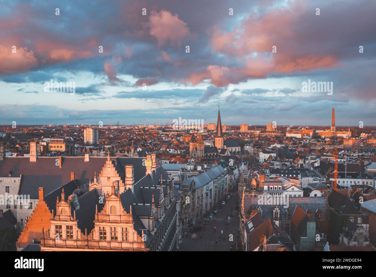 Watching the sunset over Ghent from the historic tower in the city ...
