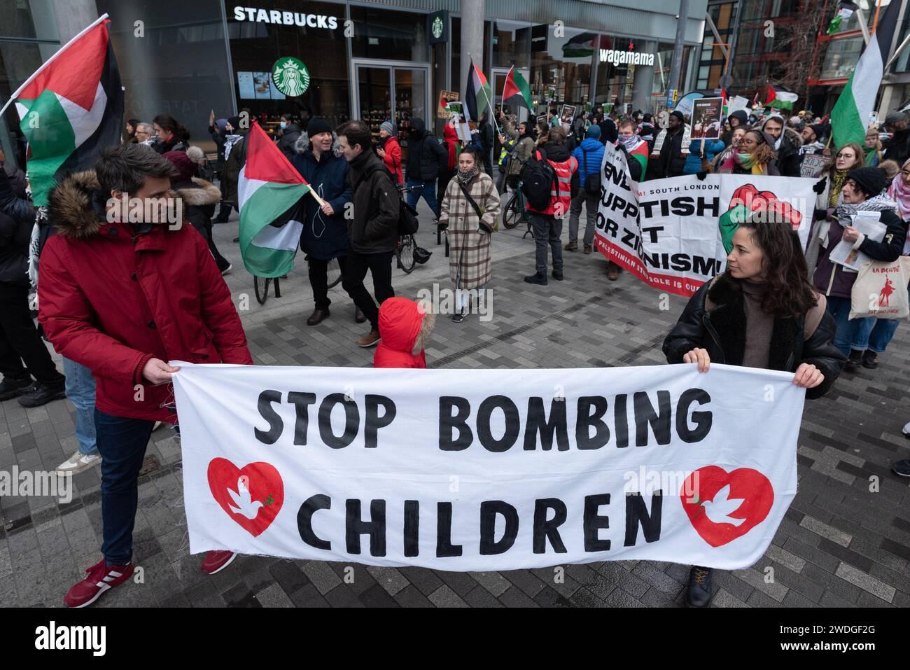 London, UK. 20 January, 2024. Palestine supporters stage a protest ...