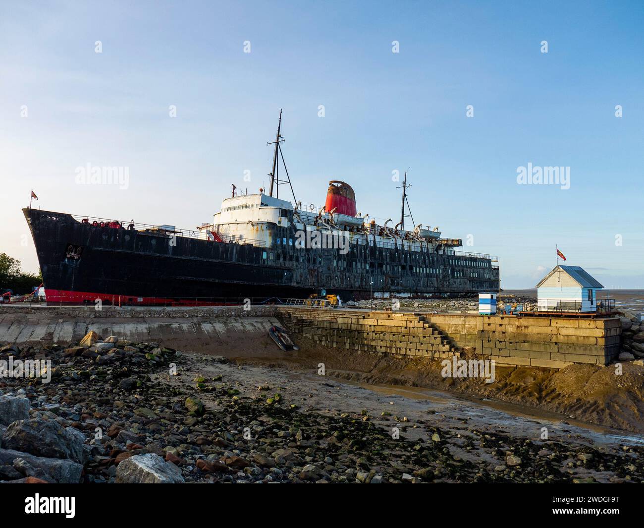 Decommissioned TSS Duke of Lancaster steamer ship beached near Mostyn ...