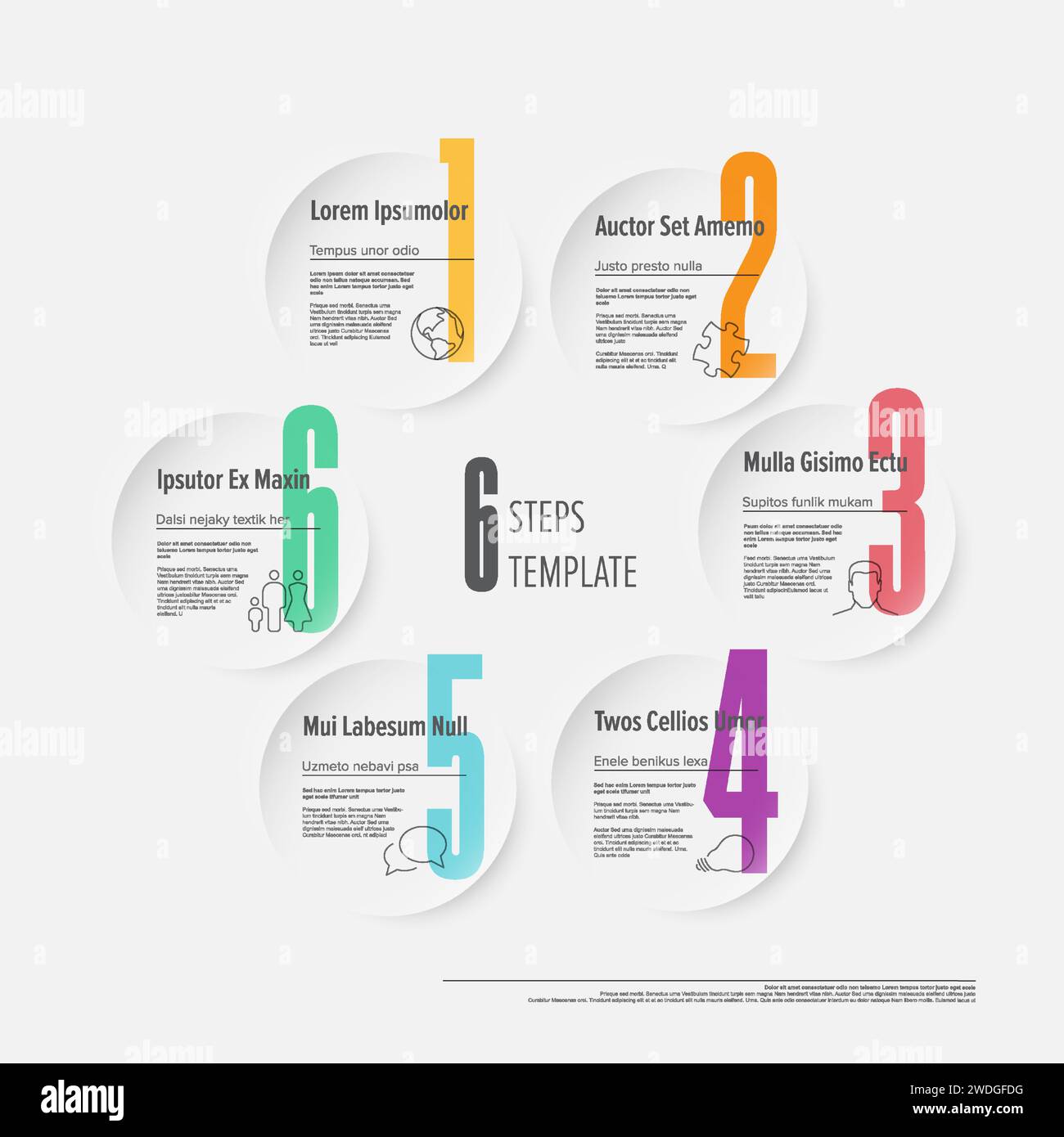 Light cycle progress steps template with descriptions icons and big ...