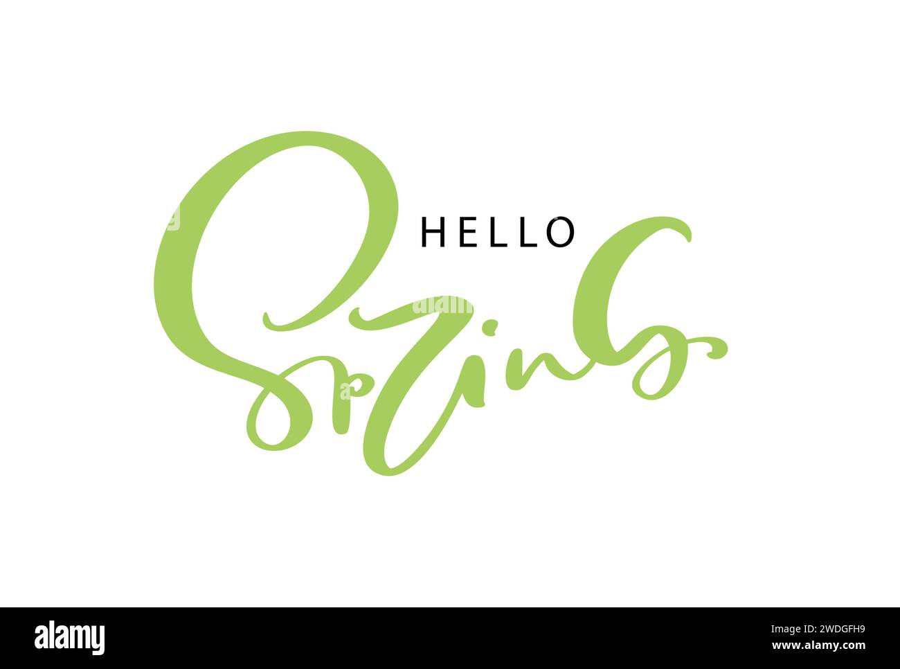 Hand drawn vector green text lettering Hello spring. Motivational and ...
