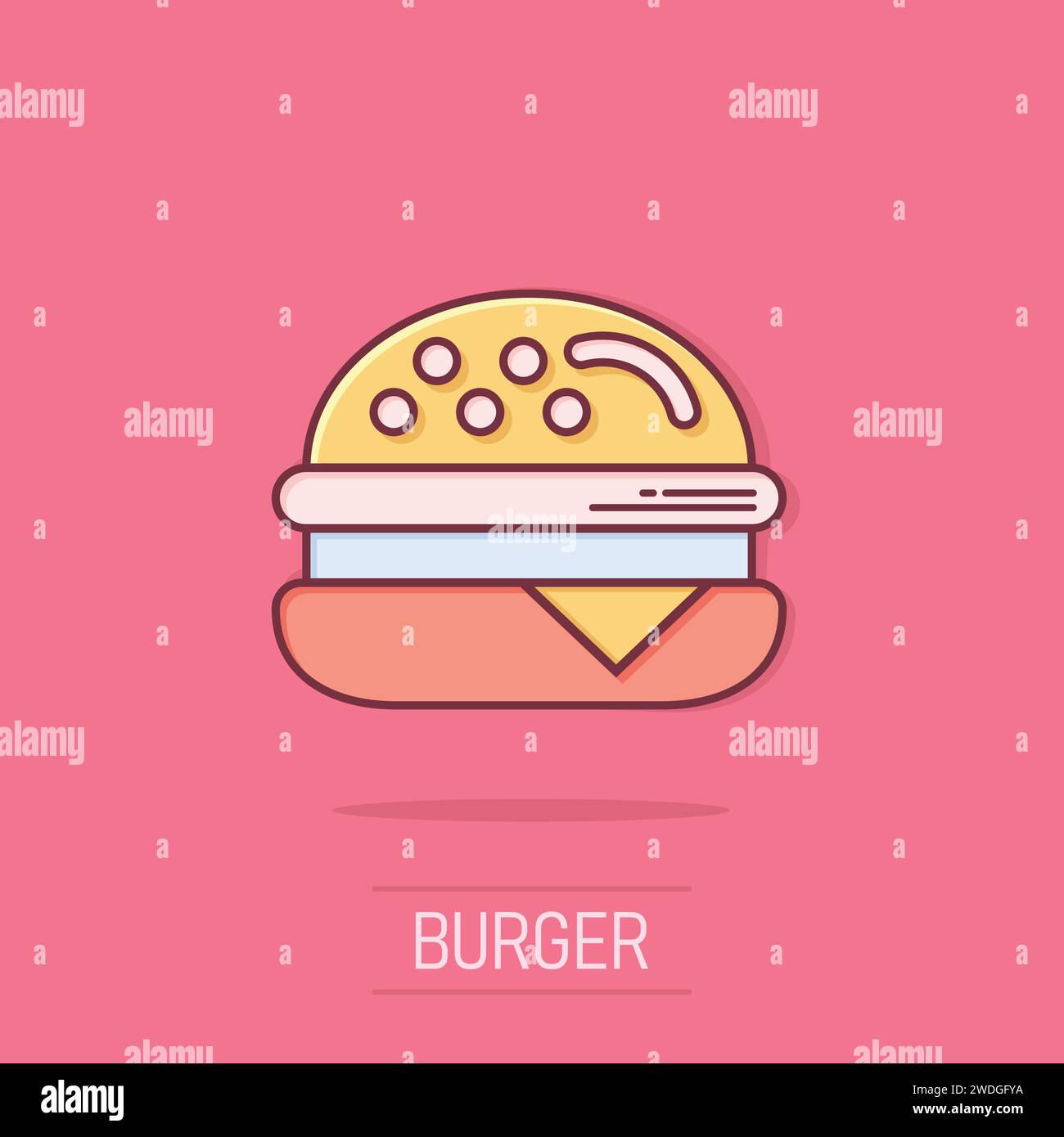 Burger sign icon in comic style. Hamburger vector cartoon illustration ...