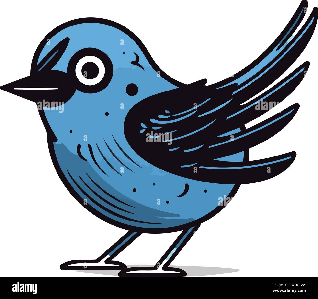 Cute cartoon blue bird. Vector illustration isolated on white ...