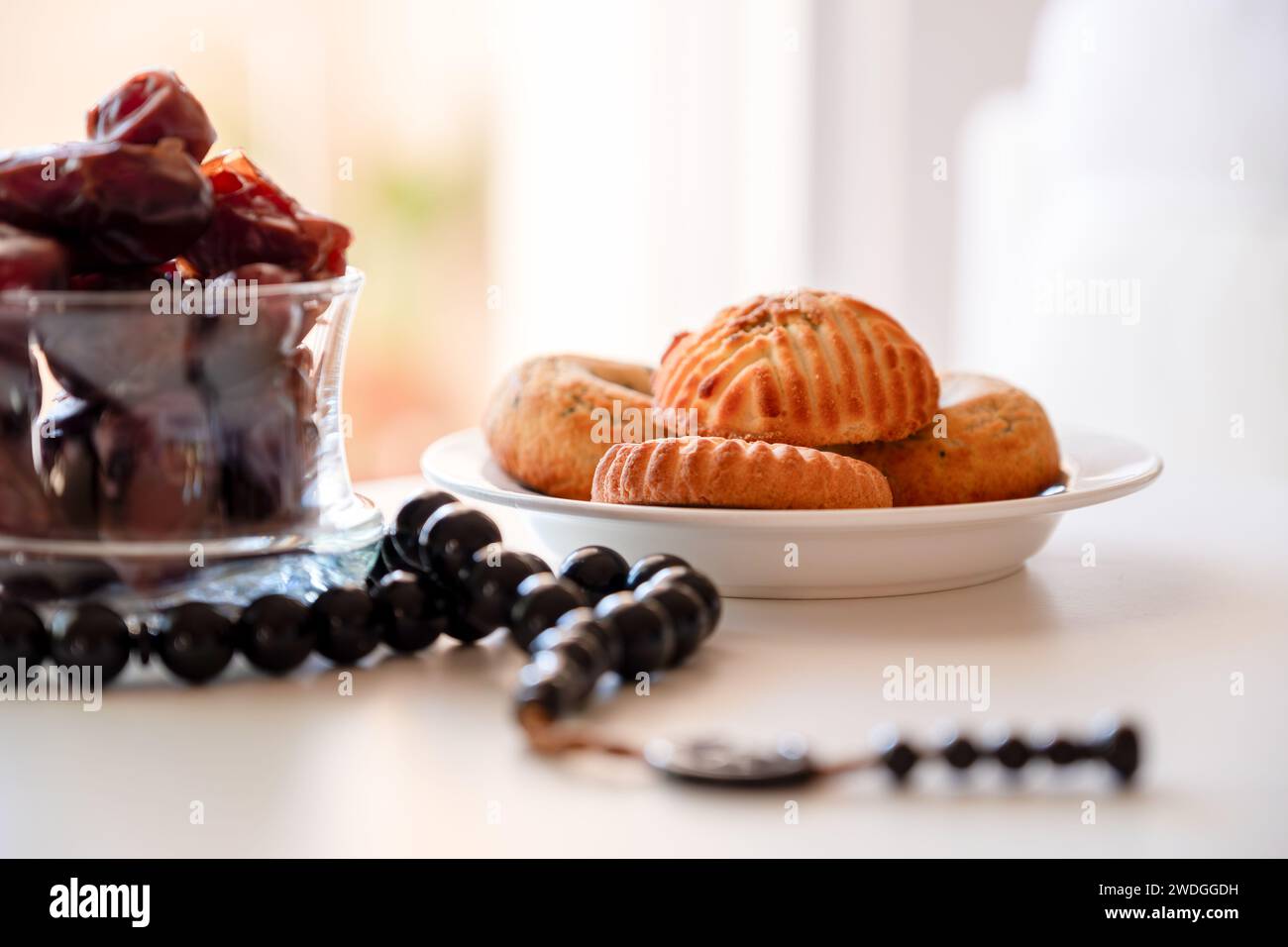 Variety of semolina maamoul cookies displayed with crescent ,star and ...